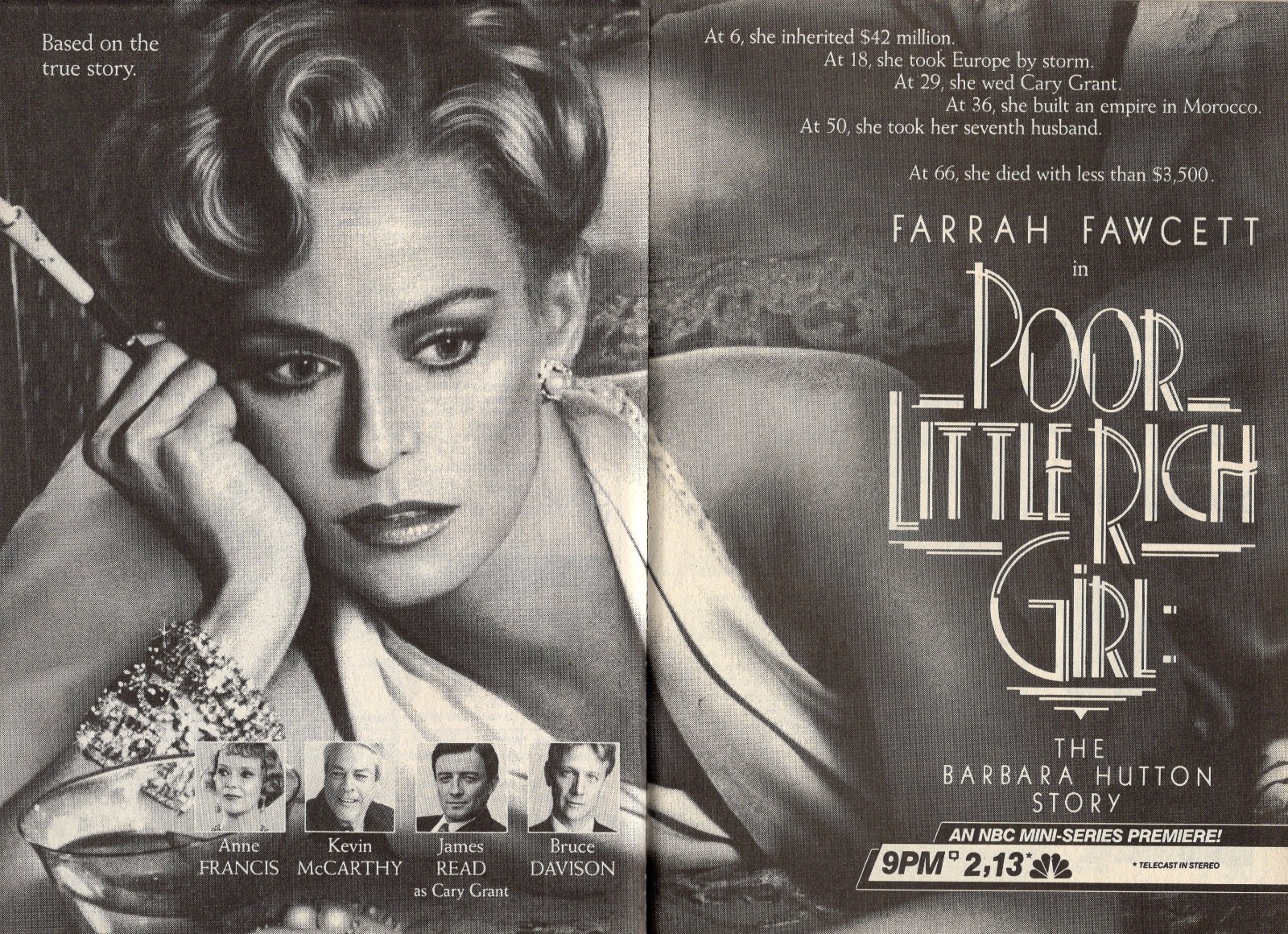 1987 TV AD FARRAH FAWCETT in POOR LITTLE RICH GIRL THE BARBARA HUTTON ...