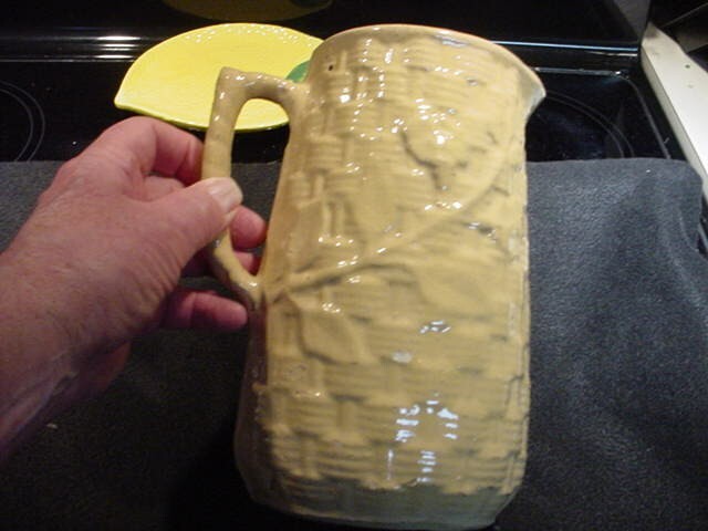 Antique yellowware basketweave and morning glory pitcher-great ...