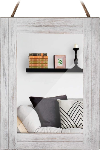 Rectangle Wall Mirror for Bathroom, Distressed White Wood Decor with ...