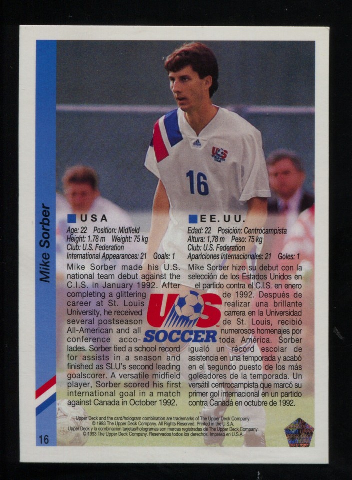 Mike Sorber Upper Deck World Cup USA 1994 #16 | eBay