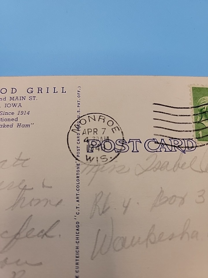 Vtg Hollywood Grill DUBUQUE Iowa Linen Diner Postcard 1948 Monroe WI ...