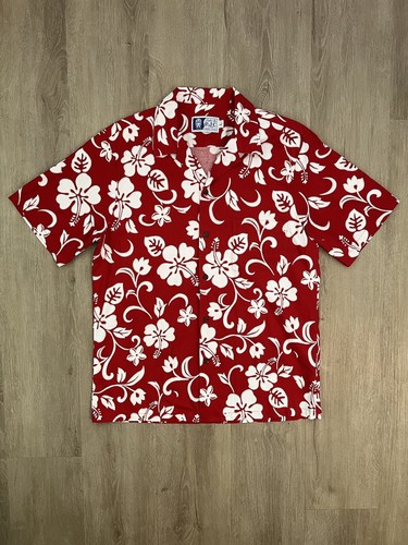 Styled By RJC Mens Red Hibiscus Floral Hawaiian Shirt Size L Made in ...