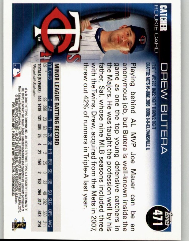 2010 Topps Drew Butera #471 Minnesota Twins | eBay