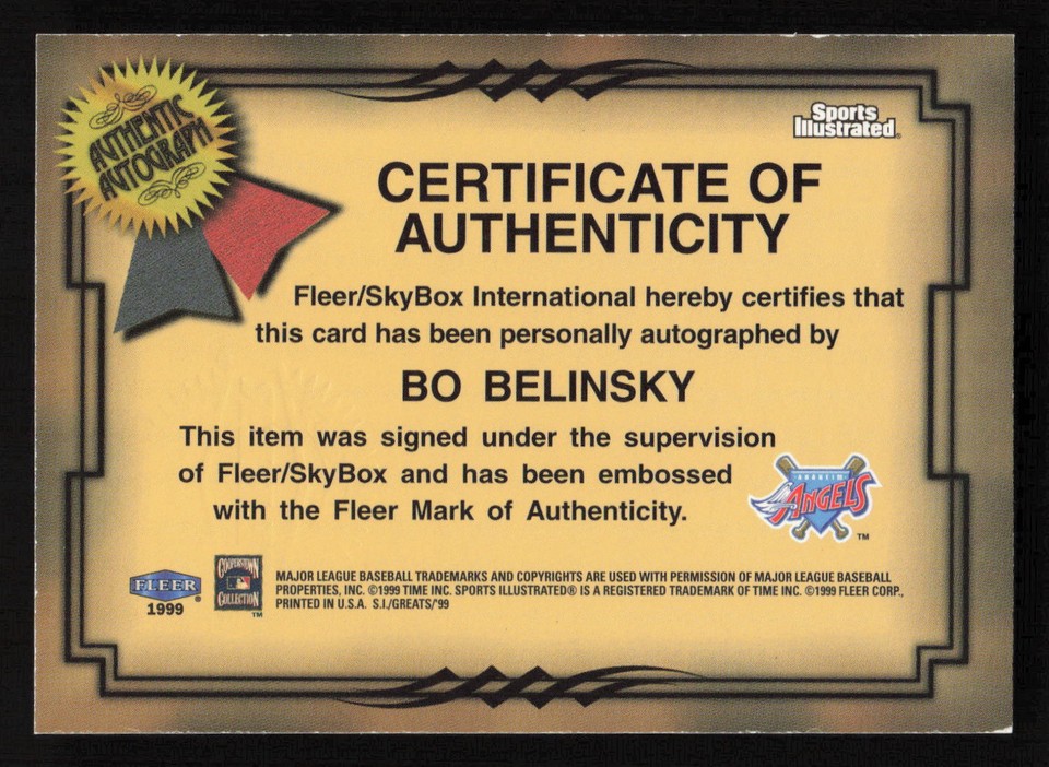 1999 Sports Illustrated Greats of the Game #NNO Bo Belinsky Auto Card ...