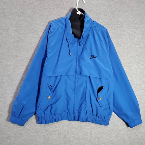 VINTAGE Speedo Men Jacket L Blue Windbreaker Logo Lifeguard Pockets ...