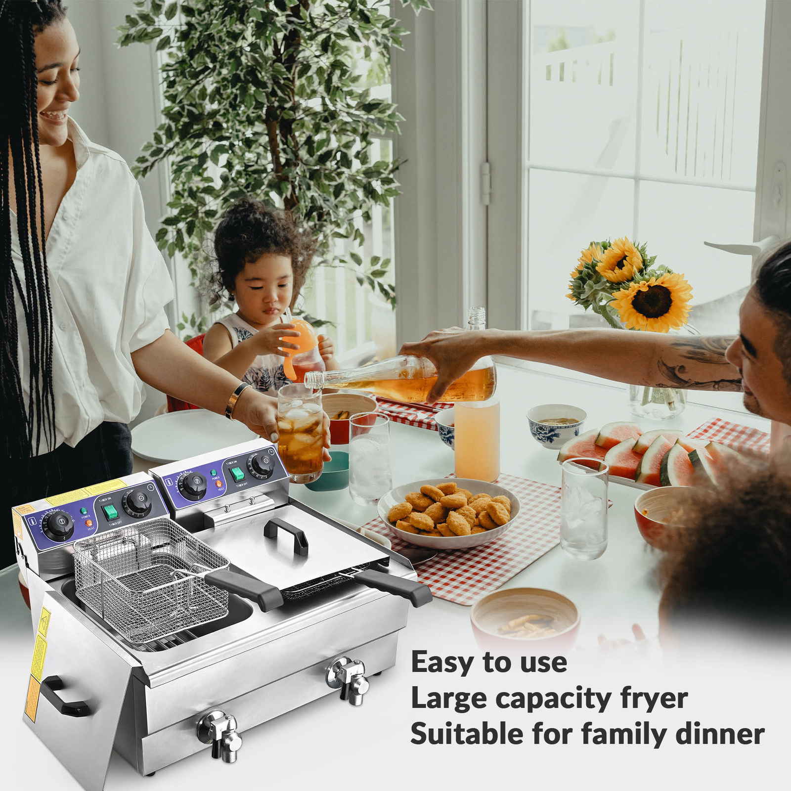 WeChef Electric Deep Fryer Drain Timers Commercial Countertop Basket ...