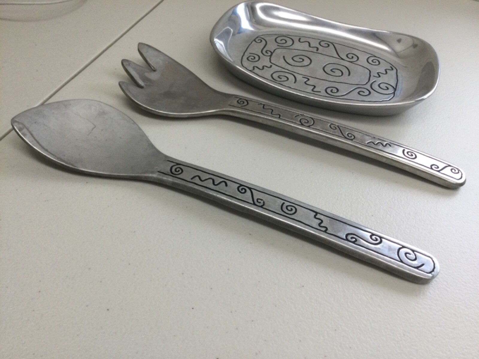 Wilton Co RWP Pewter Armetale Serving Tray Dish & SALAD SERVERS fork ...