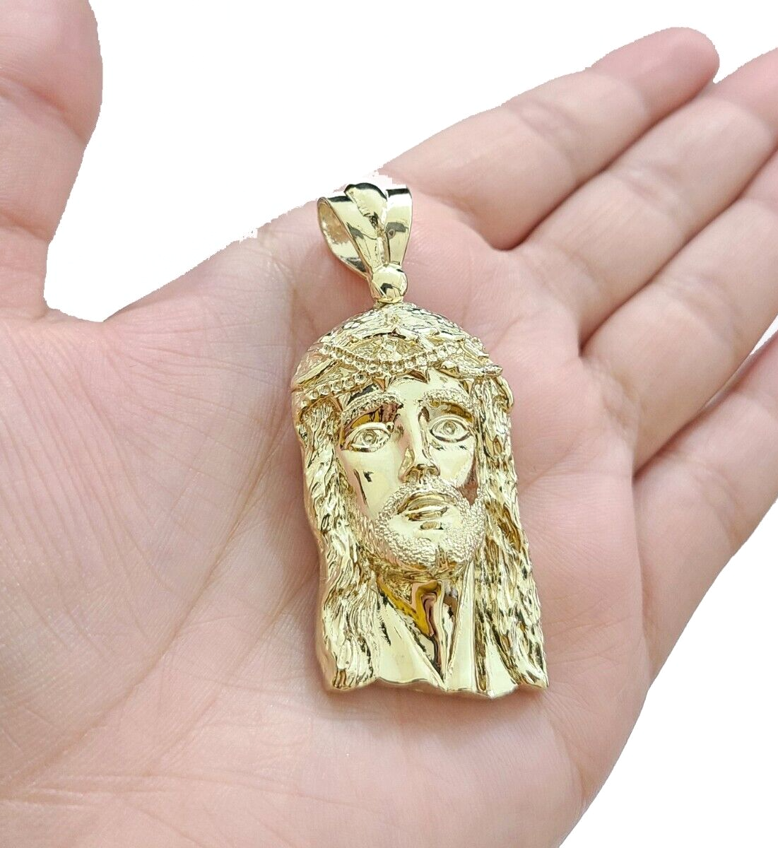 10k Gold Jesus Head Charm Rope Chain Necklace 6mm 24'' Set & Pendant ...