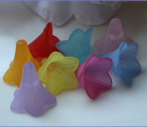20-100 Acrylic Beads Flower Cups Lily Frosted 25 Mm Color Mix Jewelry ...