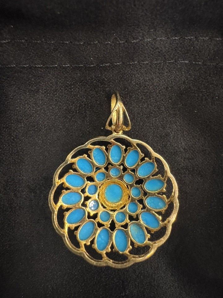 JTV Blue Sleeping Beauty Turquoise 18k Yellow Gold Over Sterling Silver ...