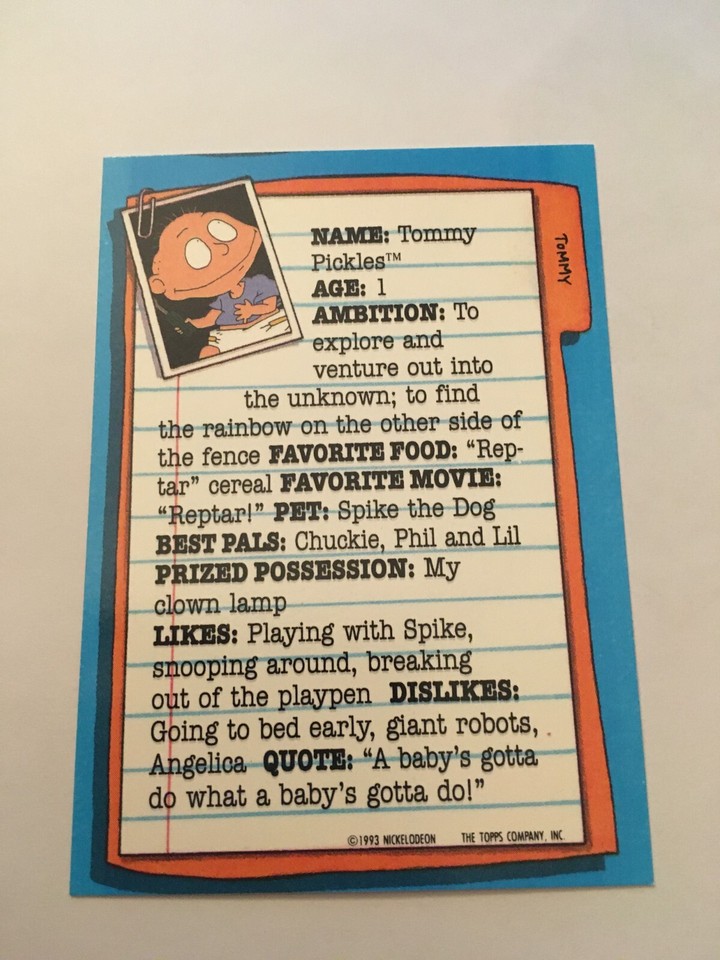 1990 Topps Nickelodeon Rugrats Tommy Pickles STICKER card #8 | eBay