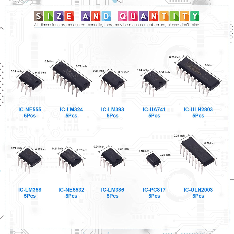 50Pcs 10 Types IC Chip Assortment Kit, High Temp Range Durable | eBay