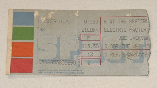 7/15/85 Joe Jackson Big World Tour at the Spectrum Concert Music Ticket ...