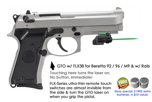 ArmaLaser GTO for Beretta 92 96 M9 w/Rails GREEN Laser Sight w/FLX38 ...