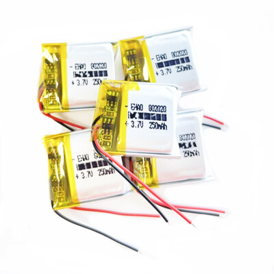 5 PCS 3.7V 250mAh LiPo Rechargeable Battery For Smart Watch Headphone ...