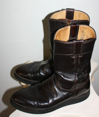 JUSTIN 3162 BLACK ROPER BLACK LEATHER RUBBER SOLE BOOTS SIZE US 7 1/2 ...