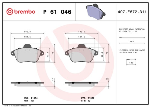 BRAKE PAD SET DISC BRAKE P 61 046 FOR RENAULT CLIO/MIO/II/Mk SPORT ...