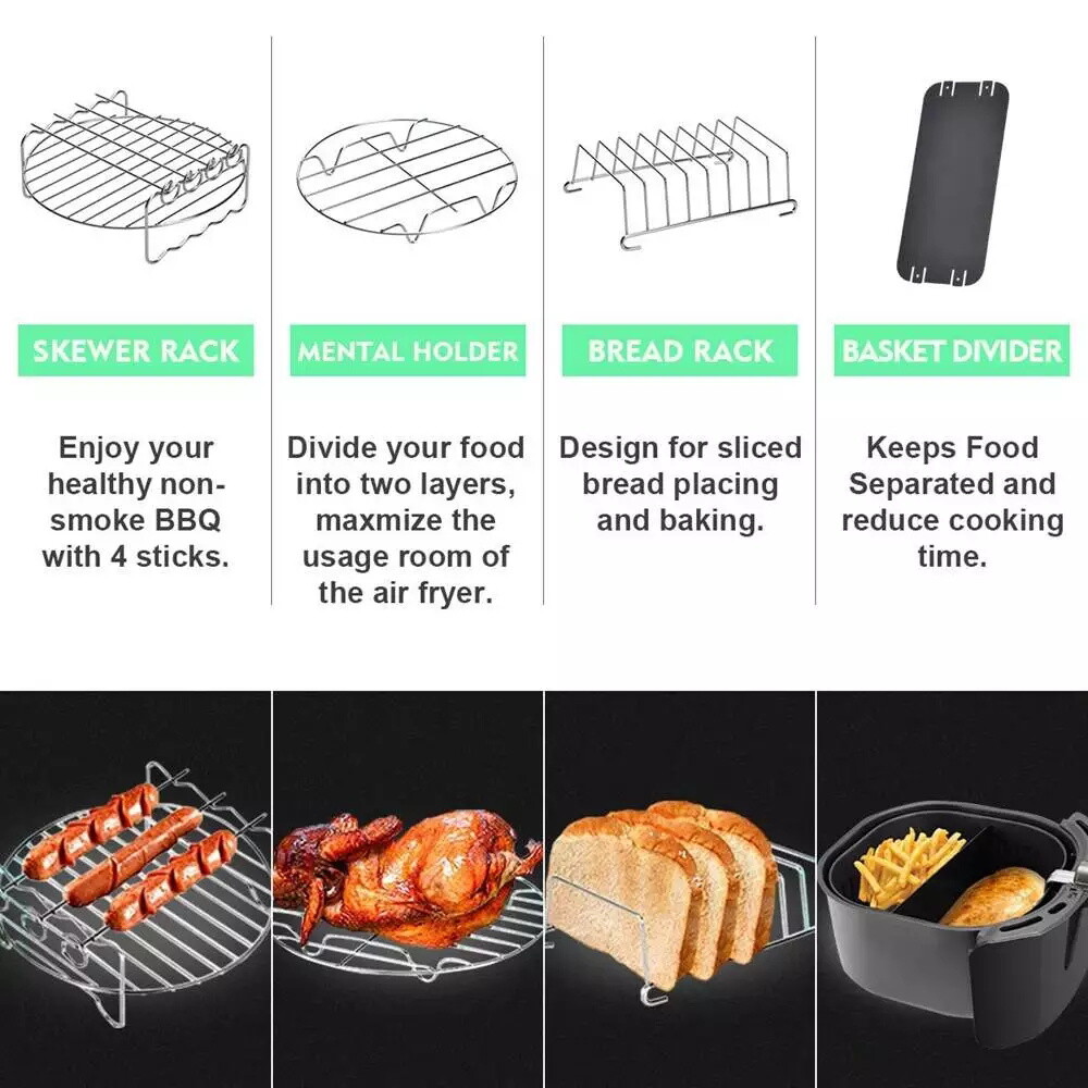 8 in Air Fryer Accessories Frying Cage Dish Baking Pan Rack Pizza Tray ...