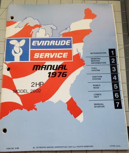 Vintage 1976 Evinrude Service Manual 2 HP Model 2602 Item No. 5185 | eBay