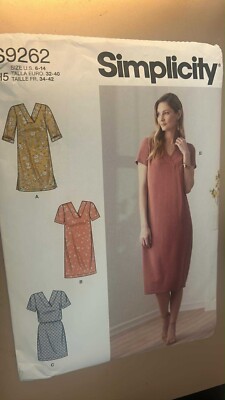 Simplicity 9262 Shift Dress V Neck Pullover Short Sleeves Misses Sz 6 ...