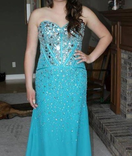 Beautiful Long Dress Teal Blue with Jewels Prom Dress Bridesmaid Size ...