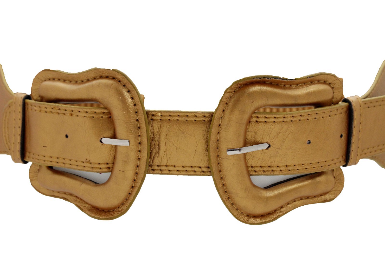 Women Gold Wide Elastic Band Fabric Western Flashy Belt Big Double ...