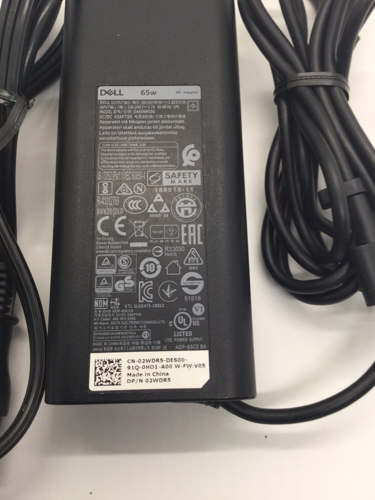 Genuine Dell 65W USB-C Chromebook 3100 AC Adapter 2WDR5 DA65NM190 Power ...