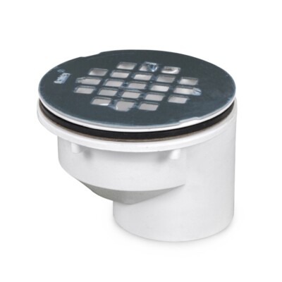 2" Hub, Offset PVC Shower Module Drain (Solvent Weld) w/ Snap-in ...