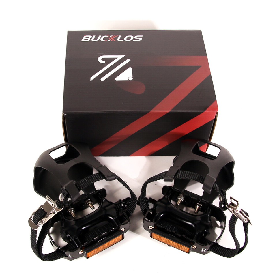 BUCKLOS MTB Bike Pedals with Toe Clip Toe Cages&Strap for Peloton Bike ...