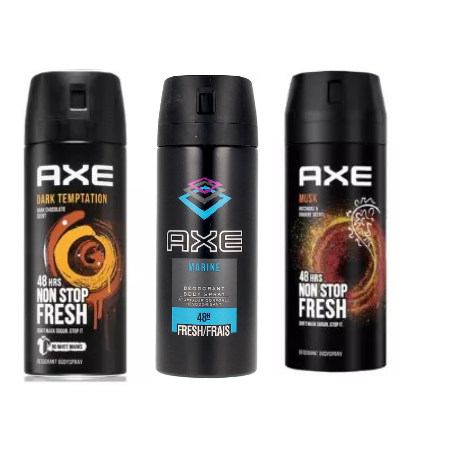 3 x Axe ( Lynx) Deodorant Body Spray 150ml Marine Musk Africa Peace ...
