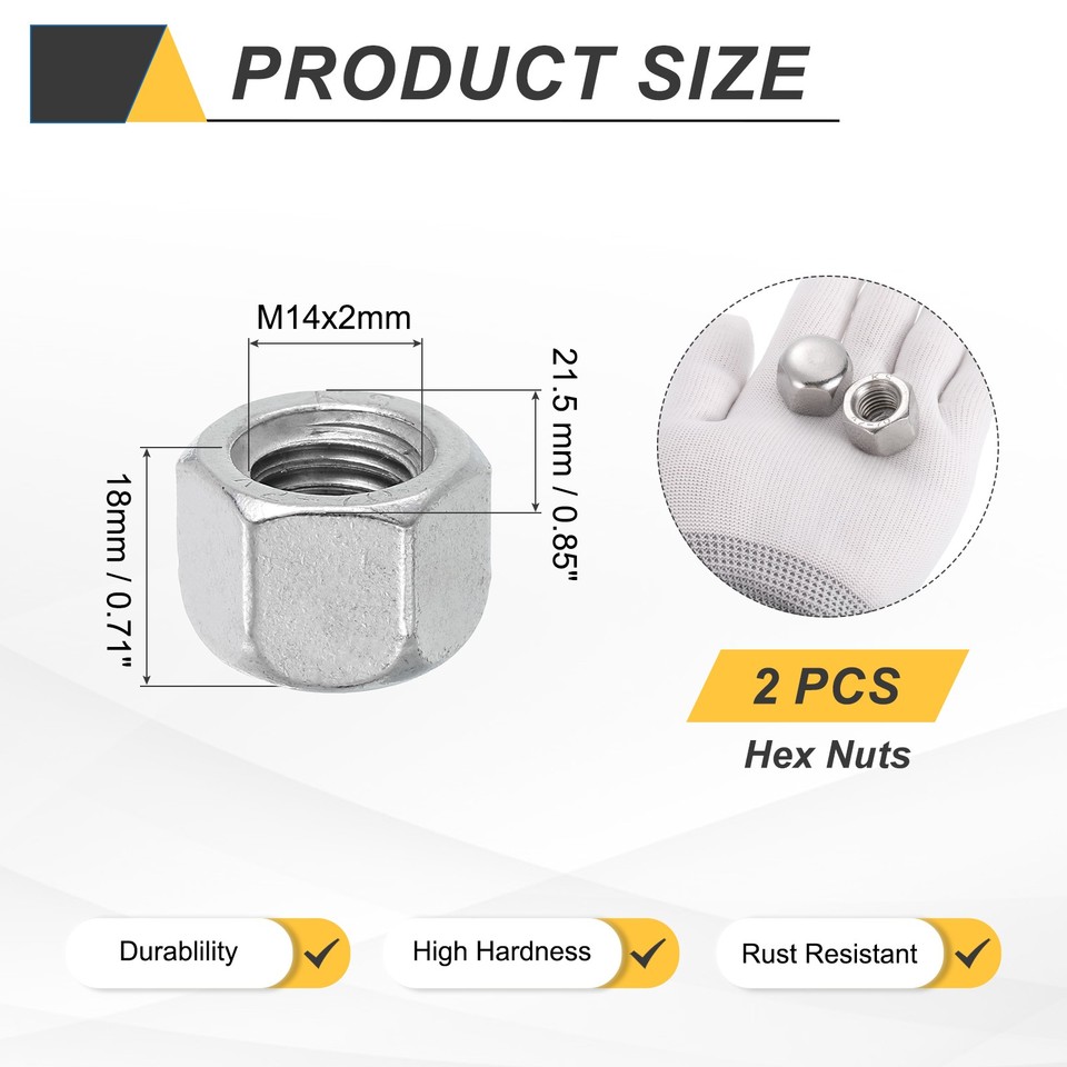 2 Pcs M14x2mm Cap Nuts, 304 Stainless Steel Hex Cap Dome Head Nuts ...