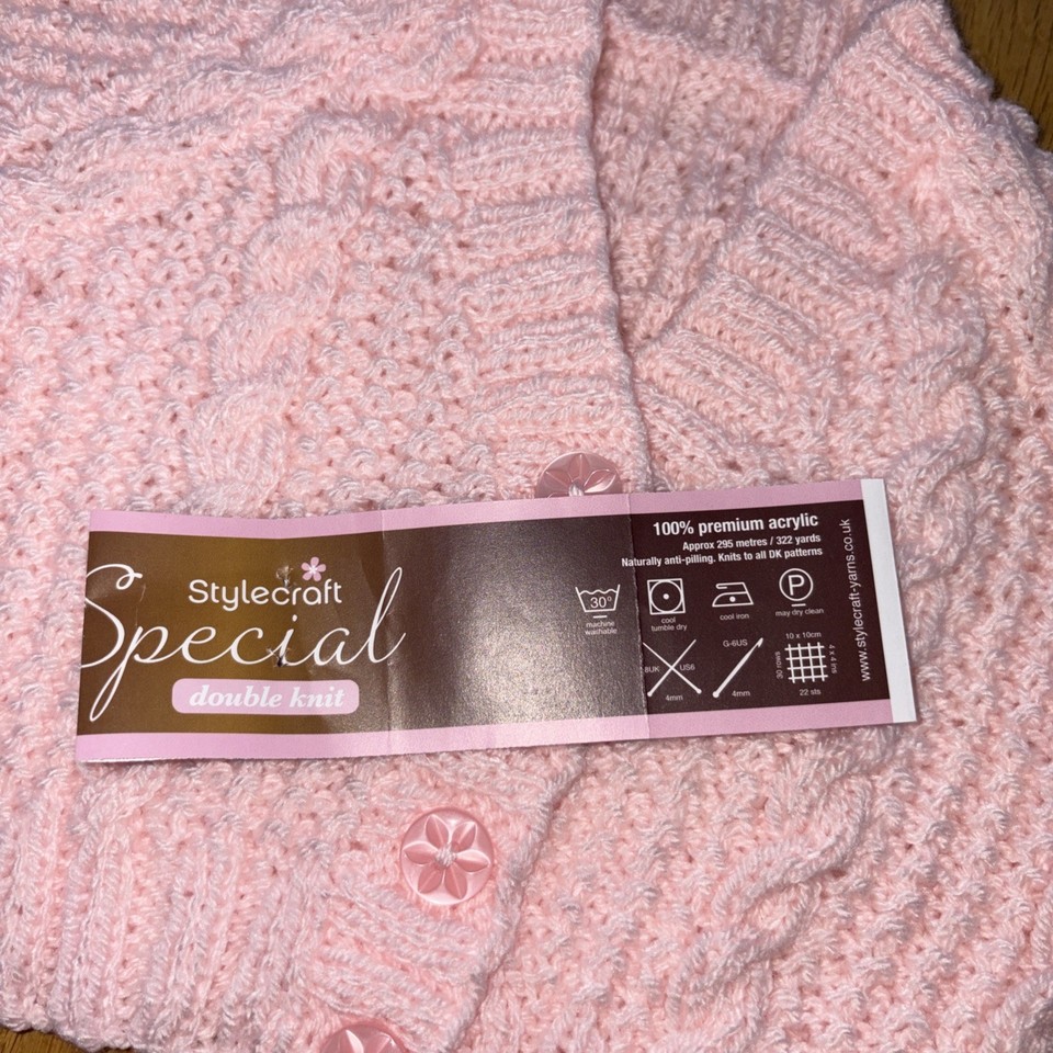 BABY GIRL PALE PINK CARDIGAN & BOBBLE HAT 18” Chest NEWBORN 0-3 Month ...