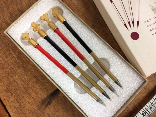 Vintage Mid Century Graphite Pencil Poker Playing Card Set | eBay