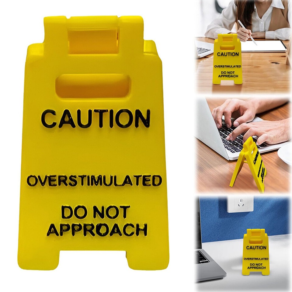 Caution Overstimulated Desk Sign Table Warning Decoration Funny for ...