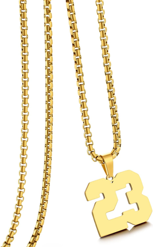 18K Gold Plated Number 23 Necklace for Men Stainless Steel Athletes ...