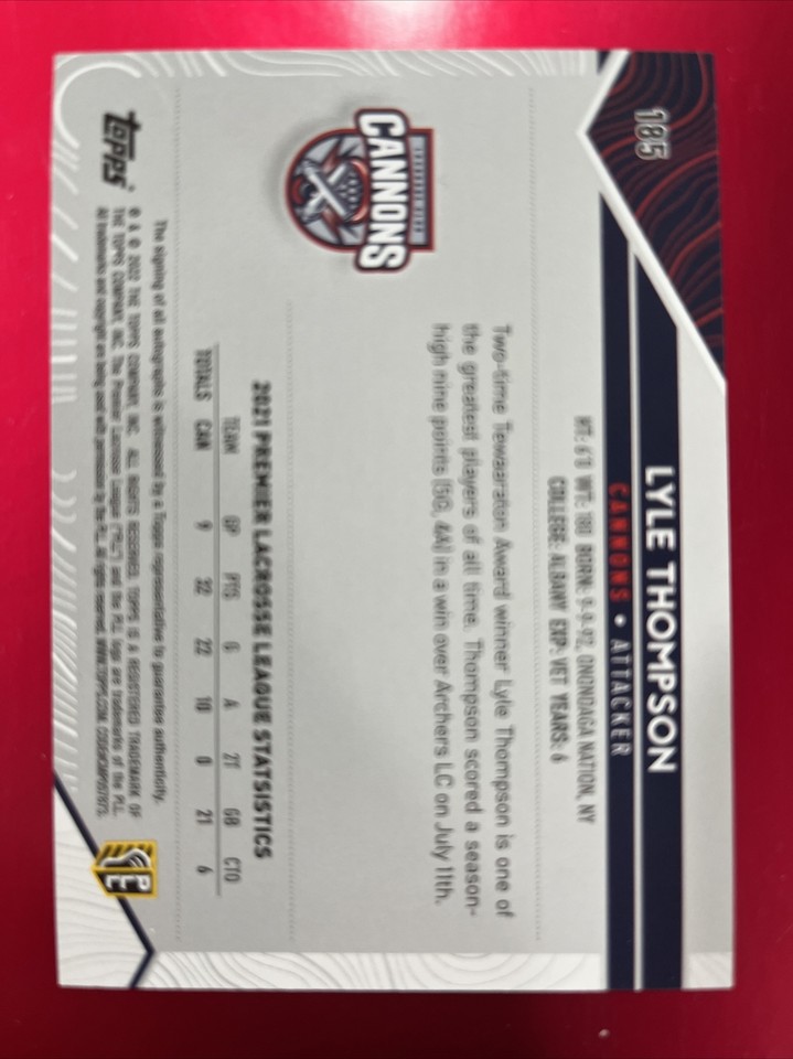 2022 Topps PLL Premier Lacrosse League LYLE THOMPSON AUTO, Cannons 👀🥅🥍🔥 ...