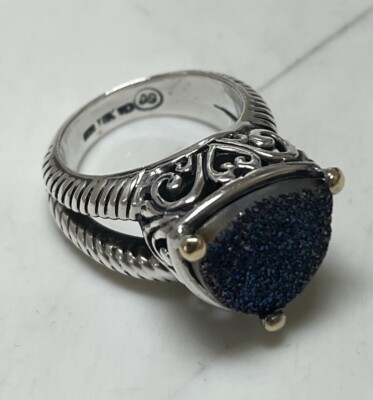 925 Sterling Silver & 18k Gold Ring Signed DS Rare Sparkly Stone Sz7 ...