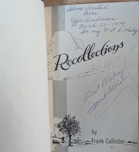 Recollections Frank Callister SIGNED. 1978 Paperback Kenyon, Minnesota ...