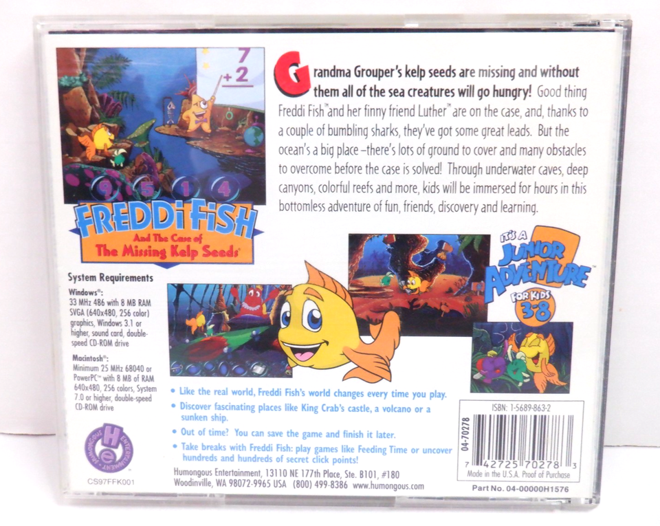 Freddi Fish & The Case Of The Missing Kelp Seeds PC CD-ROM Windows/Mac ...