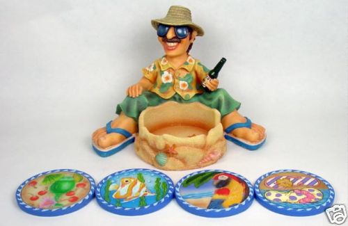 Surf Bum Surfer 5 Piece Coaster Gift Set - Hot Rod Woody Wagon Room ...