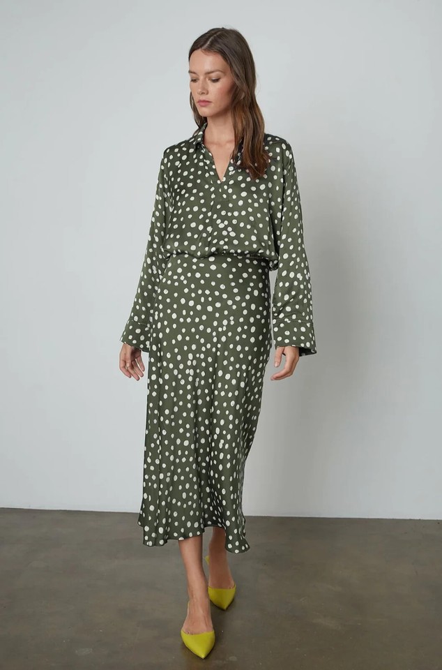 VELVET By Graham & Spencer Kaiya Polka Dot Skirt Green S $169 E2 | eBay