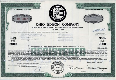 Ohio Edison Company, 1989, 9 1/4% First Mortgage Bond due 2000 (15.000 ...