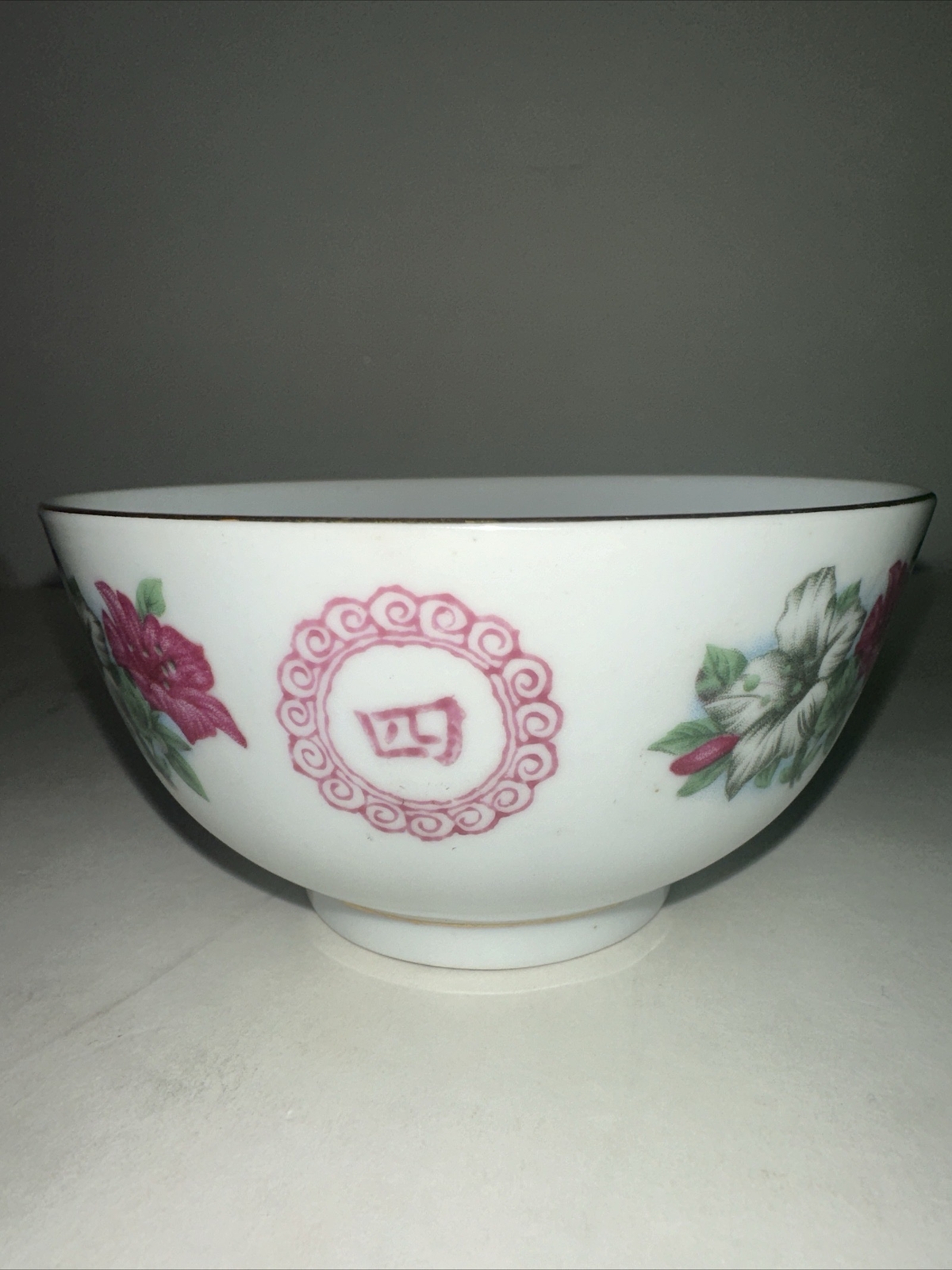 Vintage Chinese Porcelain Rice Bowl with Gold Rim and Floral Design | eBay