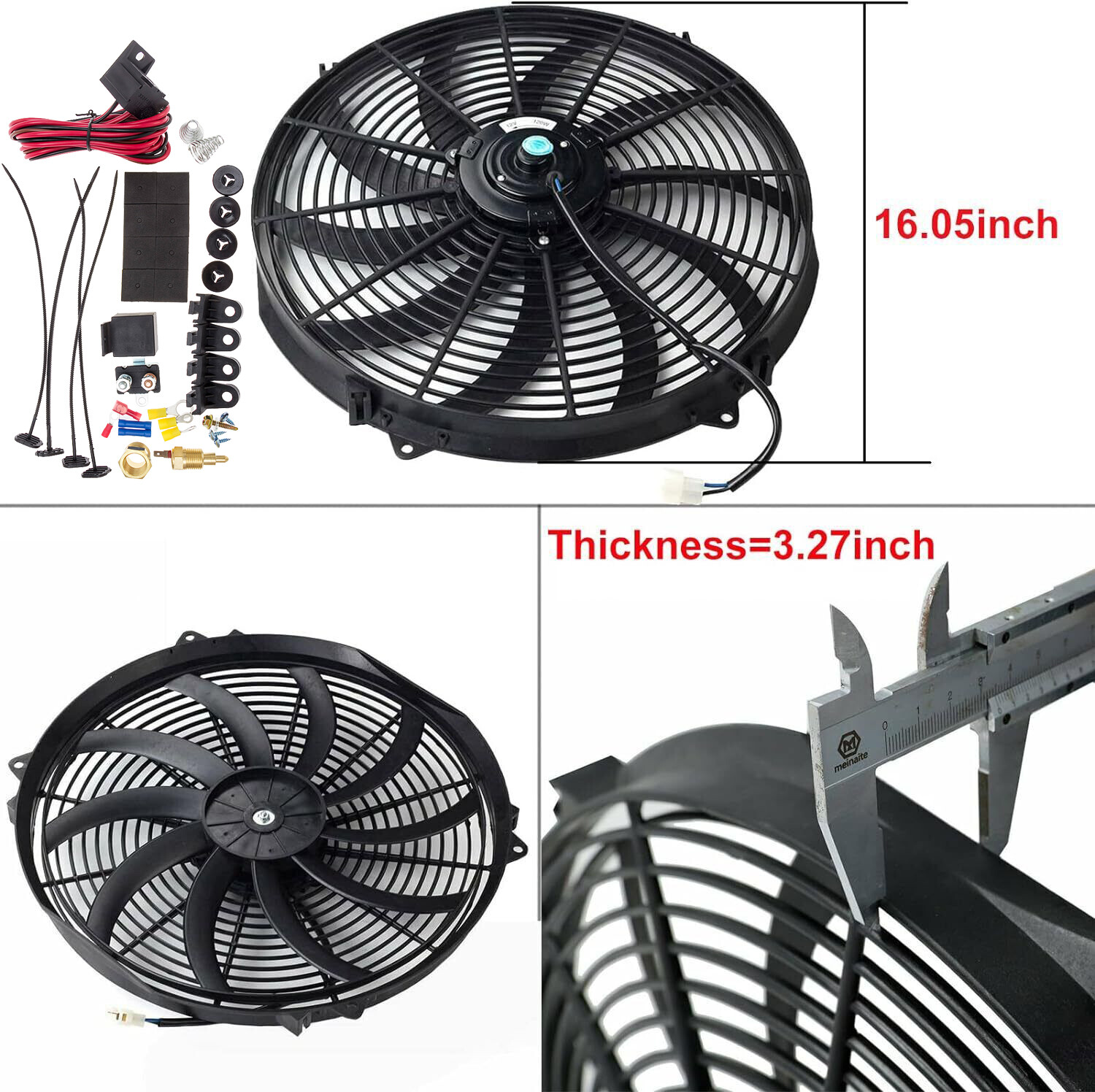 For Spal 16" Thermo Fan Skew Blade 12v Puller 3000CFM Low Profile ...