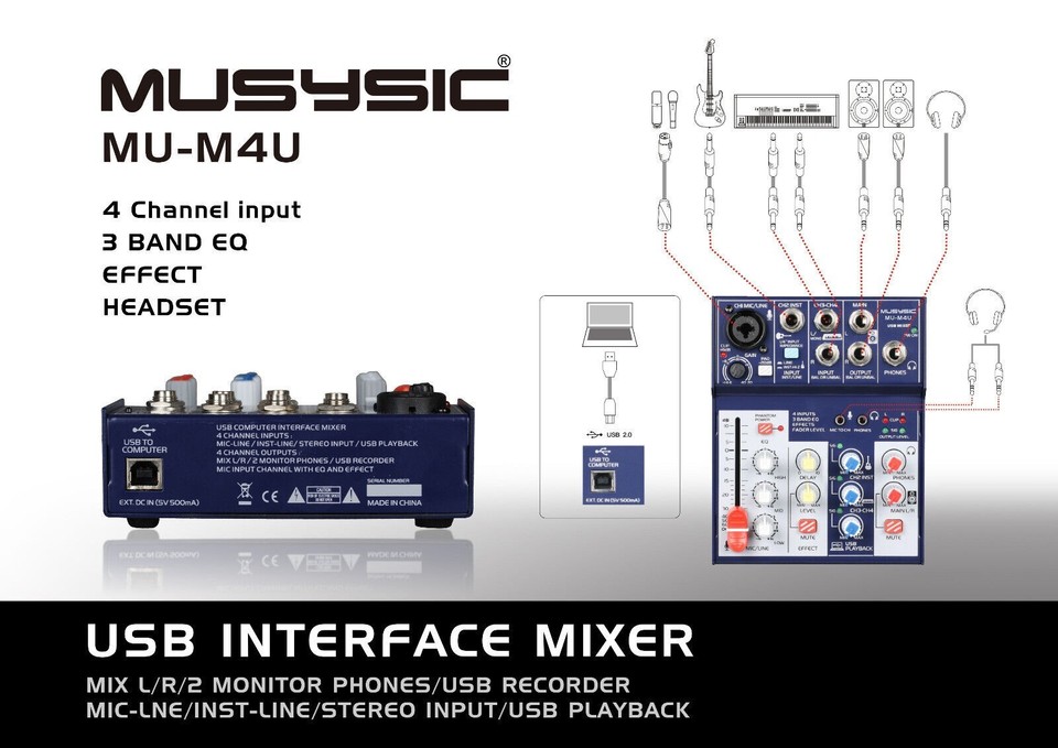 MUSYSIC 4-Channel Digital Mixer with USB Interface Studio,Webcast ...