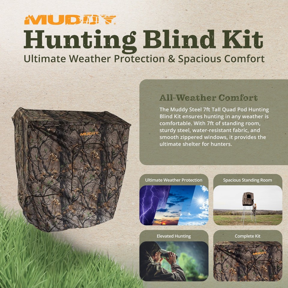 Muddy Steel 7 Ft Quad Pod Blind Kit Roof Enclosure w/ 4 Zippered ...