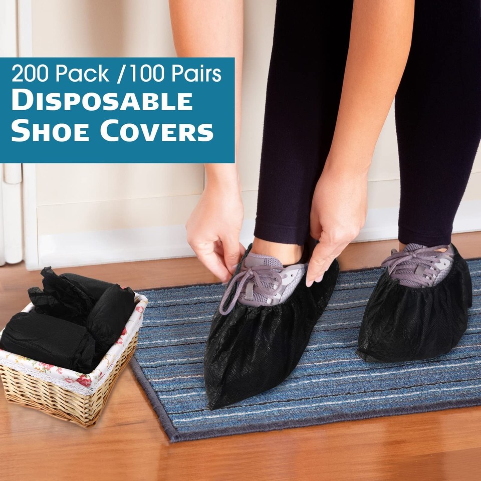 200 Pack Disposable Shoe Covers Black Disposable Boot and Shoe Booties ...
