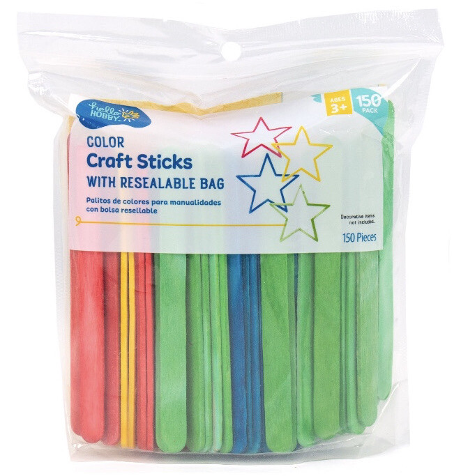Wooden Posicle Craft Sticks in Red, Yellow, Green & Blue for Crafting ...