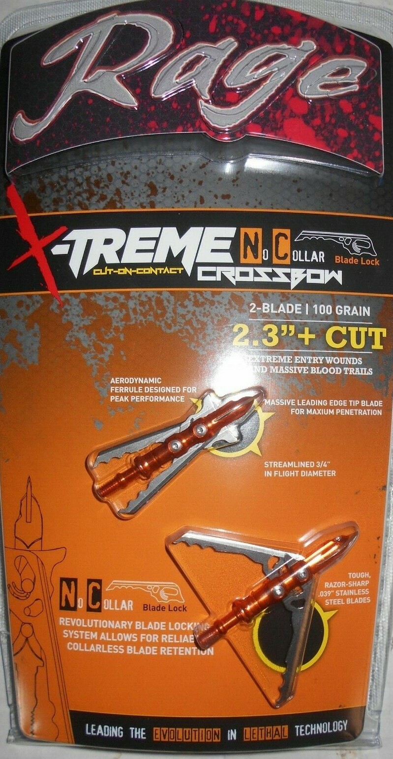 Rage X-Treme NC No Collar Crossbow Broadheads 2-Blade 100 Grain 2.3 ...