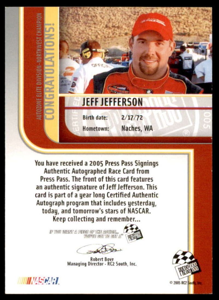 Jeff Jefferson Card 2005 Press Pass Signings #25 | eBay